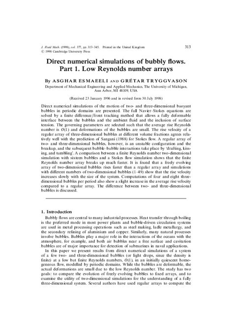 Pdf Direct Numerical Simulations Of Bubbly Flows Part 1 Low