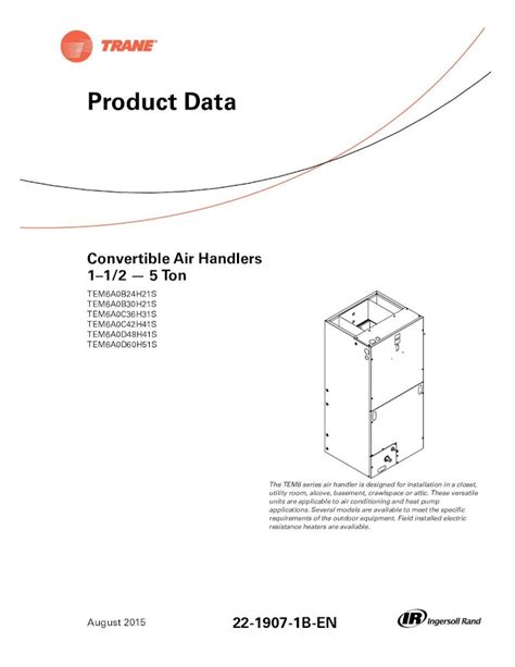 Pdf Trane Product Data Convertible Air Handlers 1 12 5 Ton Tem6• Multi Position Updown