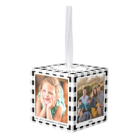 Personalized Black White Plaid Christmas Photo Cube Ornament Zazzle
