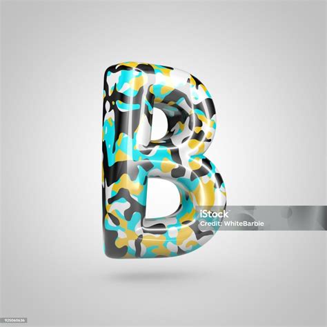 흰색 배경에 고립 된 시안색 검정색과 노란색 위장 패턴 문자 대문자 B를 위장 0명에 대한 스톡 사진 및 기타 이미지 0명 3차원 형태 검은색 Istock