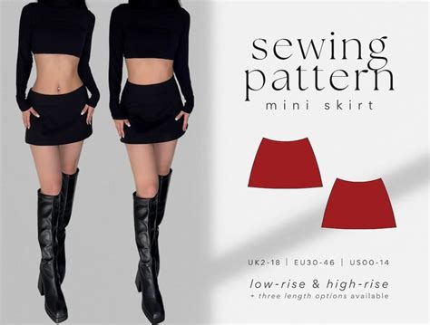 Padrão de costura em PDF Micro Mini Saia A Line Cintura baixa e cintura