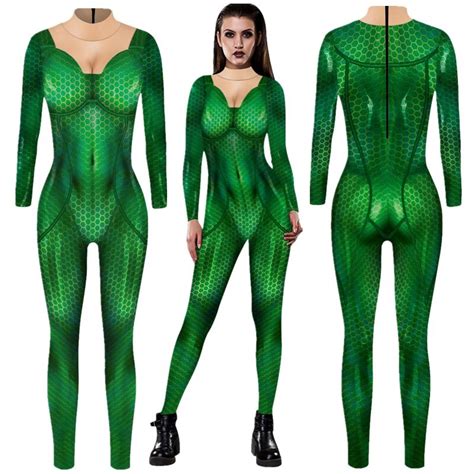 Superhero Aquamaning Merara Queen Cosplay Sexy Jumpsuit Catsuit Charac