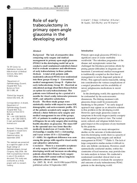 Pdf Role Of Early Trabeculectomy In Primary Open Angle Glaucoma In