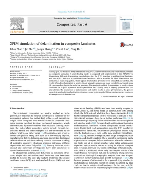 Zhao Et Al 2016 Xfem Simulation Of Delamination In Composite Laminates Pdf Fracture