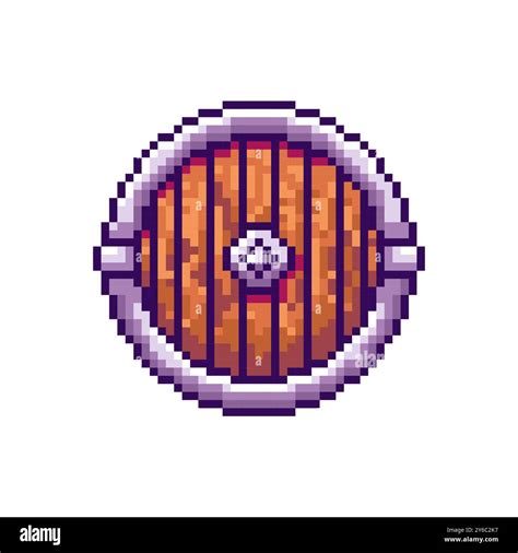 Pixel Art Wooden Shield Game Asset Design Stock Vector Image And Art Alamy