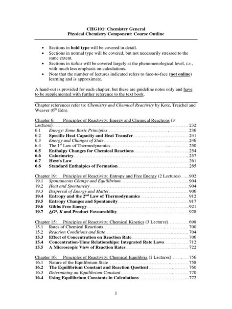 Physical Chemistry Course Outline Pdf Chemical Equilibrium Gibbs