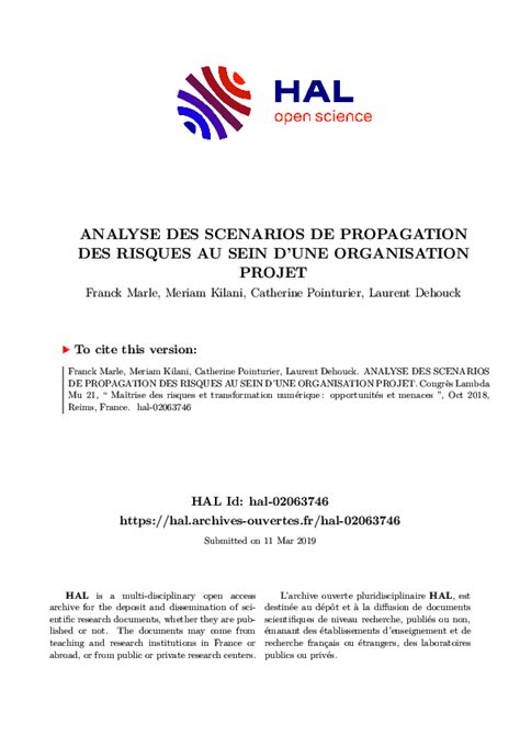 Pdf Analyse Des Scenarios De Propagation Des Risques Au Sein Dune