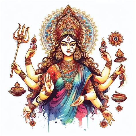 Goddess Durga Matha Watercolor Ai Generated Images Premium Ai