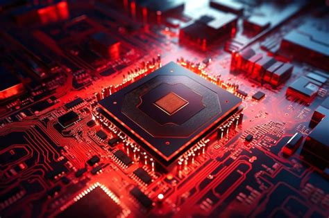 Premium Photo A Powerful Computer Processor Or Chip On A Motherboard Modern Technologies Red