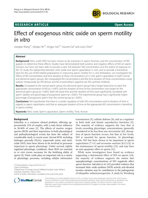 Pdf Effect Of Exogenous Nitric Oxide On Sperm Motility In Vitro