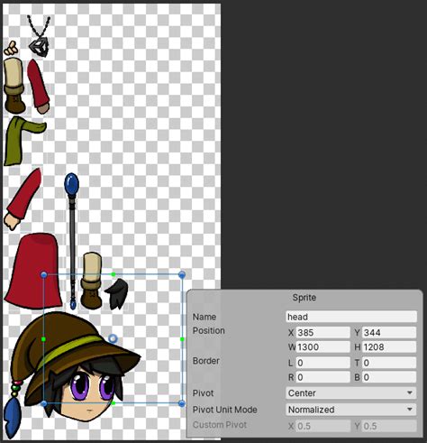 The SpriteRect Of The Head Layer The SpriteRect Has Been Moved From