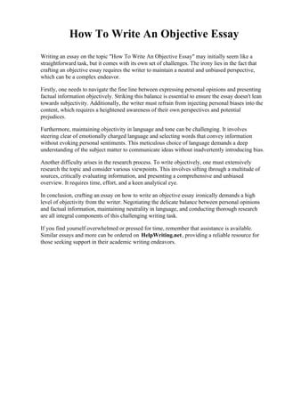 How To Write An Objective Essay Pdf