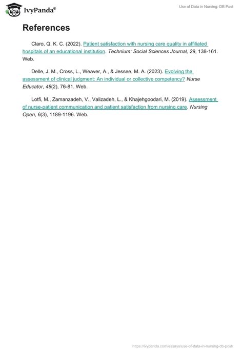 Use Of Data In Nursing Db Post 355 Words Essay Example