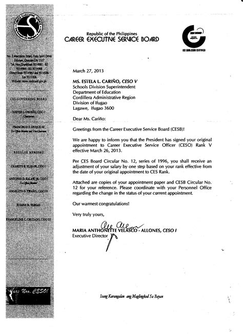 Division Memo No 55 S 2013 Appointment Of The Sds As Career Executive Service Officer Ceso