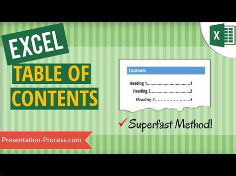 Table Of Contents Excel Template