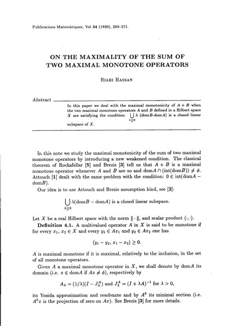 Pdf On The Maximality Of The Sum Of Two Maximal Monotone Operators