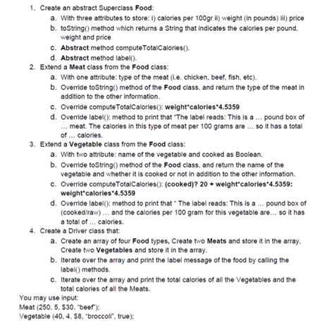Solved 1 Create An Abstract Superclass Food A With Three