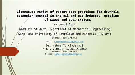 pptx literature review of recent best practices of downhole corrosion