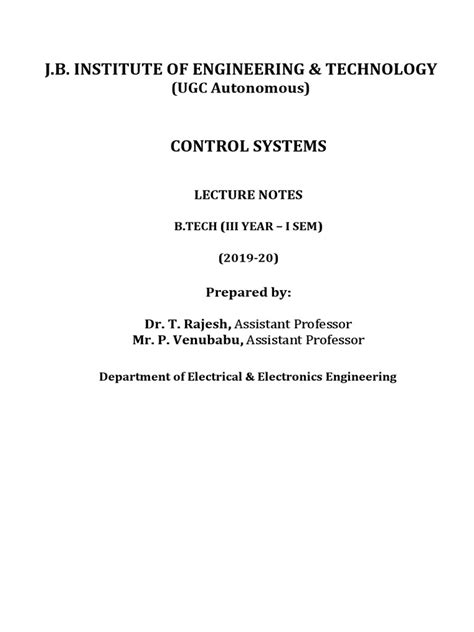 j b institute control systems lecture notes pdf control theory