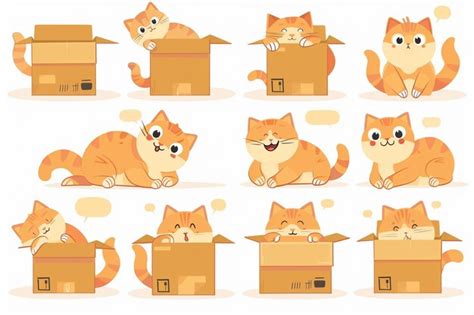 Gatos En Cajas De Cartón Dibujos Animados Vector Premium Generado Con Ia