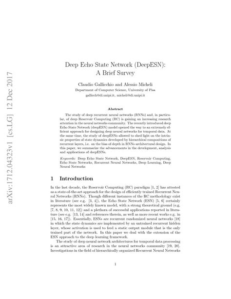 Deep Echo State Network Deepesn A Brief Survey Deepai