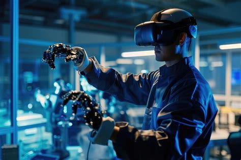 Premium Photo Robotics Engineer Operating Futuristic Robotic Arm