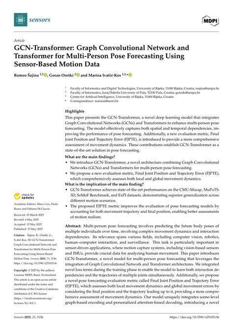 Pdf Gcn Transformer Graph Convolutional Network And Transformer For Multi Person Pose
