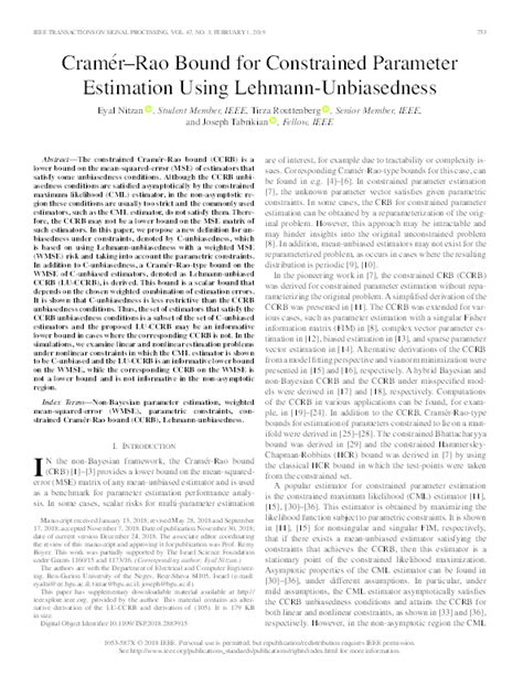 Pdf Cramerrao Bound For Constrained Parameter Estimation Using Lehmann Unbiasednesspdf
