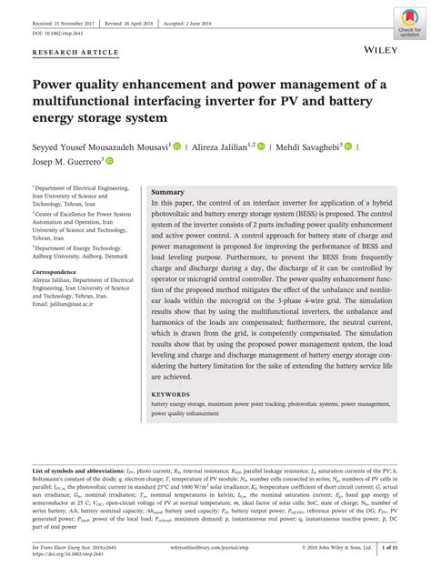 Pdf Power Quality Enhancement And Power Management Of A Multifunctional Interfacing Inverter