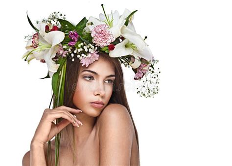 Beautiful Woman With Flower Wreath Stock Image Image Of Makeup