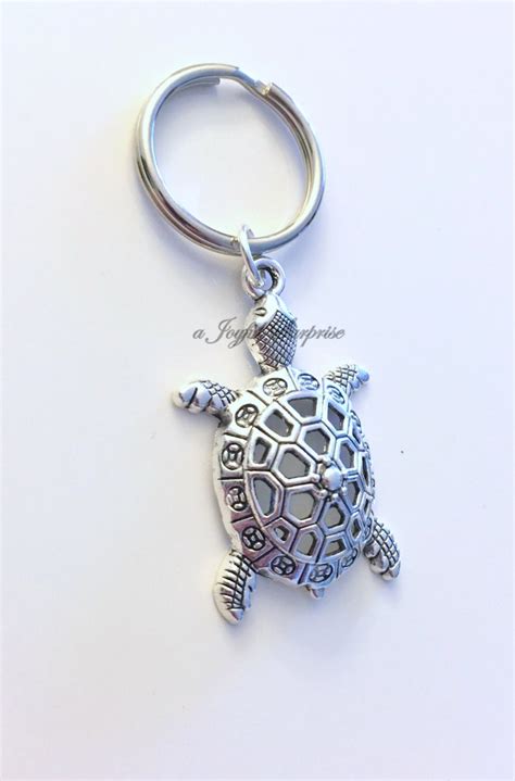 Turtle Key Chain Sea Turtle Keyring Tortoise Keychain Silver Etsy