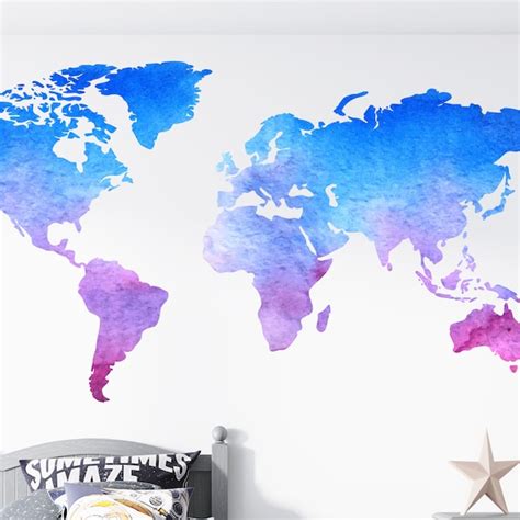 Watercolor World Map Etsy