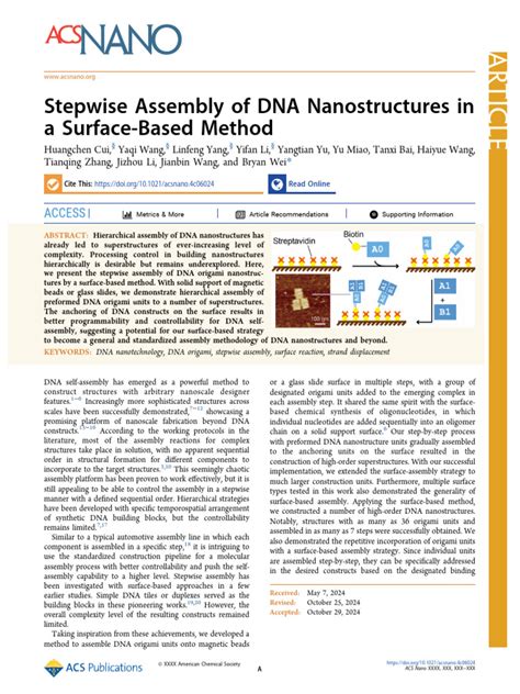 Cui Et Al 2024 Stepwise Assembly Of Dna Nanostructures In A Surface