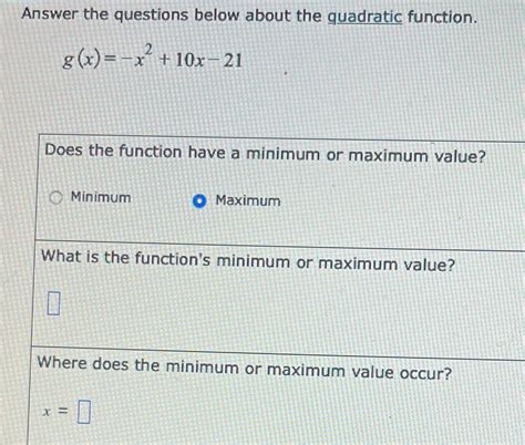 Solved Answer The Questions Below About The Quadratic Chegg Com