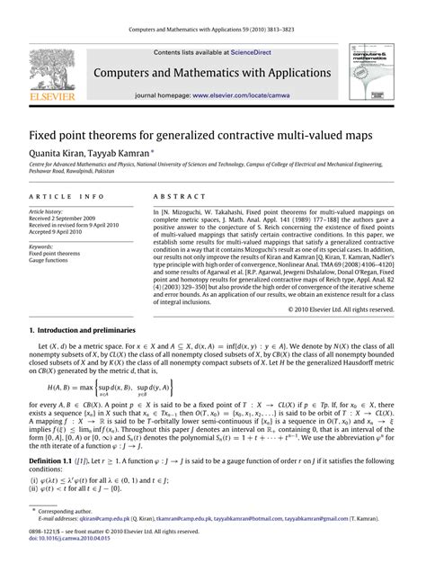 Pdf Fixed Point Theorems For Generalized Contractive Multi Valued Maps