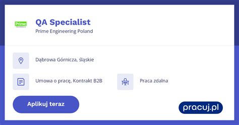 Oferta Pracy Qa Specialist Prime Engineering Poland Dąbrowa Górnicza