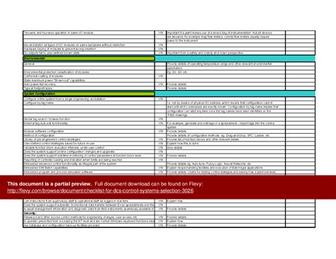 Checklist For DCS Control Systems Selection Template Excel XLS