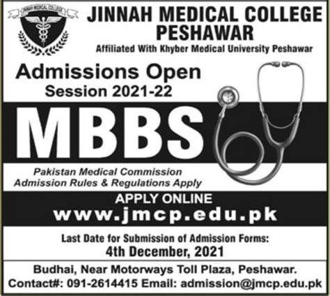 Jinnah Medical College Peshawar MBBS Admissions Result Pk