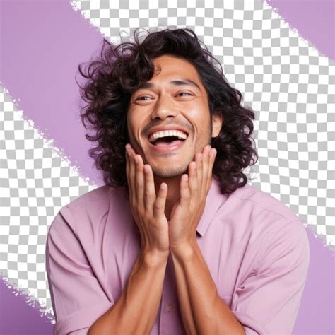 Premium Psd Colorful Rebellion Laughing Asian Man With Wavy Hair In
