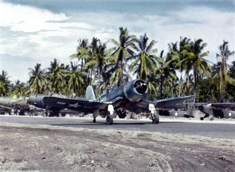 Asisbiz Vought F4U 1A Corsair VMF 216 White 123 Taxing On Marsden