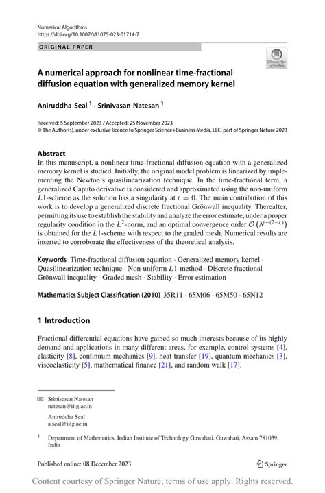A Numerical Approach For Nonlinear Time Fractional Diffusion Equation With Generalized Memory