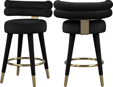 Fitzroy Velvet Contemporary Counter Stool Set Of 2 Black Bar Stools