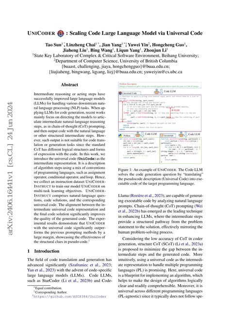 UniCoder Scaling Code Large Language Model via Universal Code 智源社区论文