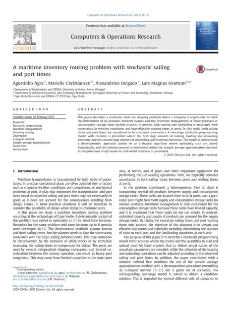 A Maritime Inventory Routing Problem With Stochastic Sailing And Port