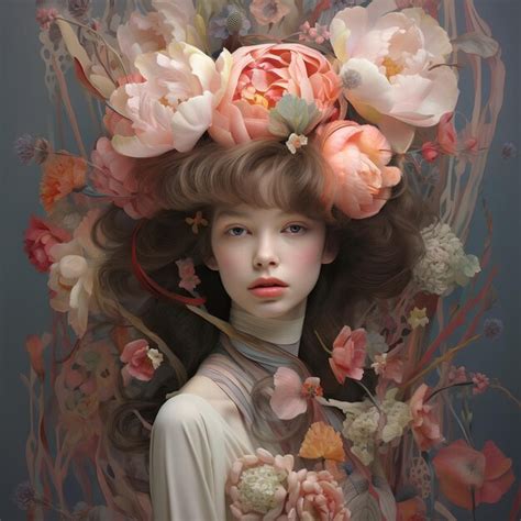Premium Ai Image Floral Elegance Stunning Woman Model Adorned With A