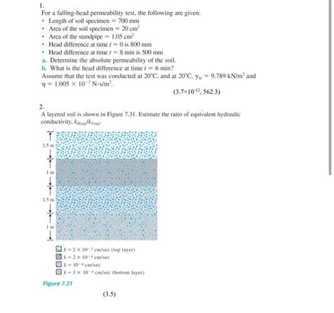 Solved For A Falling Head Permeability Test The Following