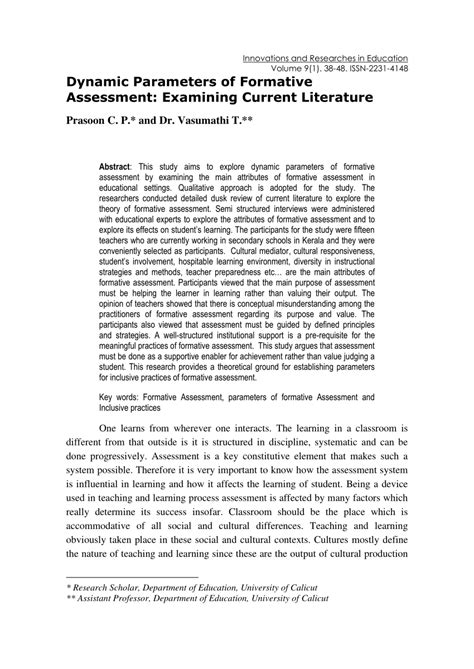 Pdf Dynamic Parameters Of Formative Assessment Examining Current
