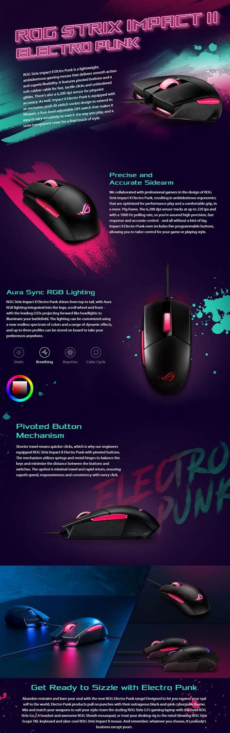 Asus Rog Strix Impact Ii Electro Punk Ergonomic Wired Ambidextrous Gaming Mouse