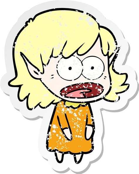 Verontruste Sticker Van Een Cartoon Geschokt Elfmeisje 8733199