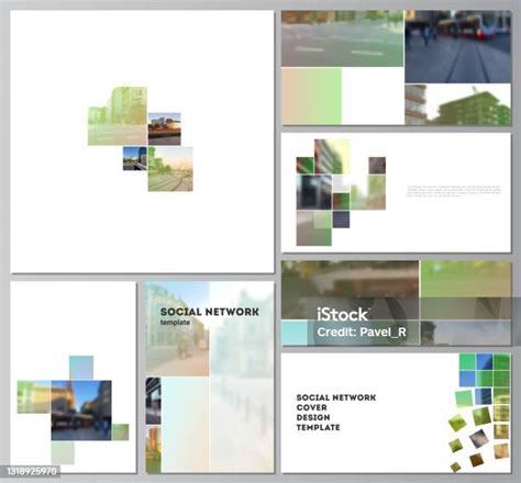 커버 디자인 웹 사이트 디자인 웹 사이트 배경 또는 광고에 대한 인기있는 형식으로 현대 소셜 네트워크 모형의 벡터 레이아웃 사진에 대한 클리핑 마스크 녹색 사각형추상